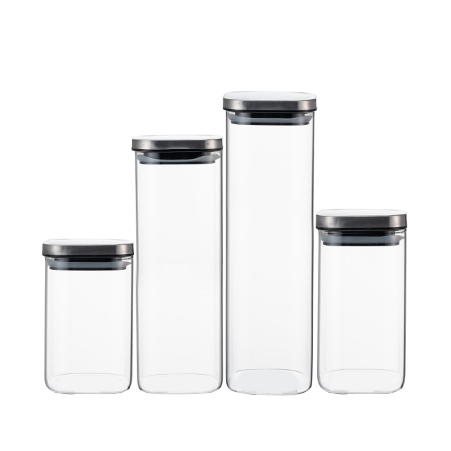 Square Glass Canister with Stainless Steel Lid