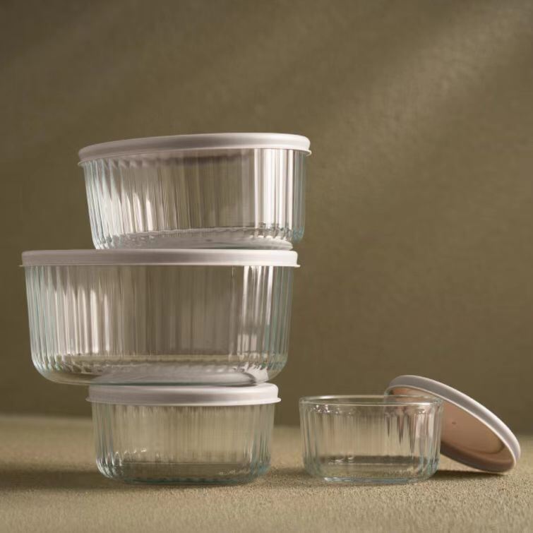 Lightweight Striped Glass Container with PE Lid