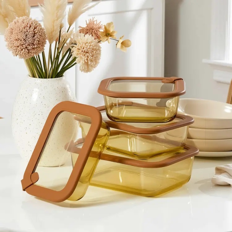 Contenedor de vidrio ámbar con tapa ventilada sin BPA