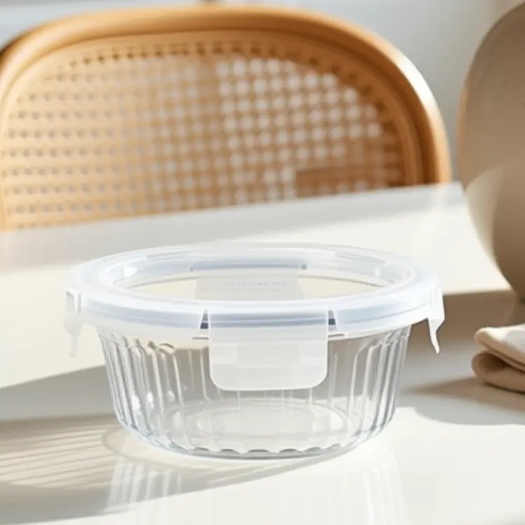 Striped High Borosilicate Glass Food Container with PP Lid